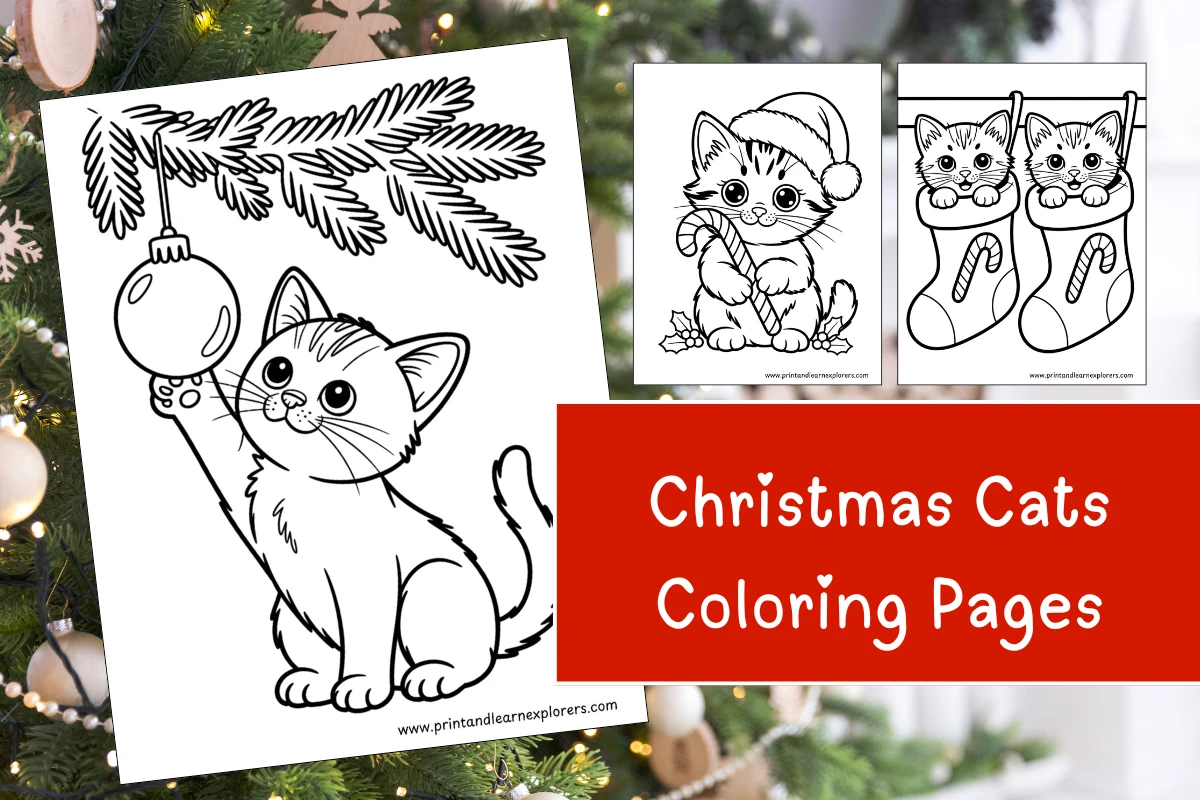 Festive Christmas Cat Coloring Pages for Cozy Winter Fun - Print and ...